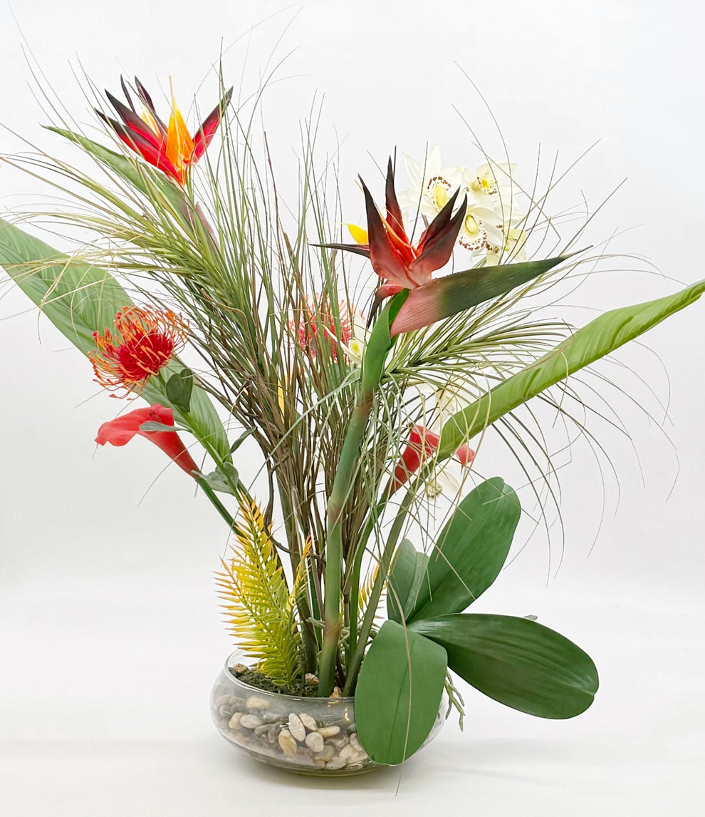 Tropical Faux Bird of Paradise Arrangement with Calla Lilies and ...